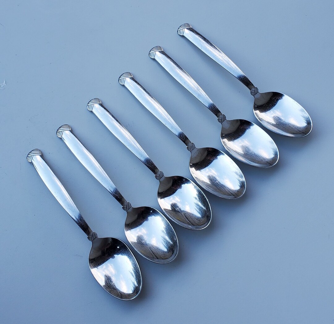 Oneida Stainless Rattan Pattern - Set of 6 Soup Spoons - Glossy Finish ...