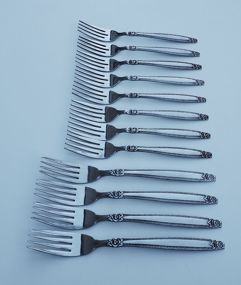 National Stainless Rose Border Pattern Set of 12 Forks 4 | Etsy