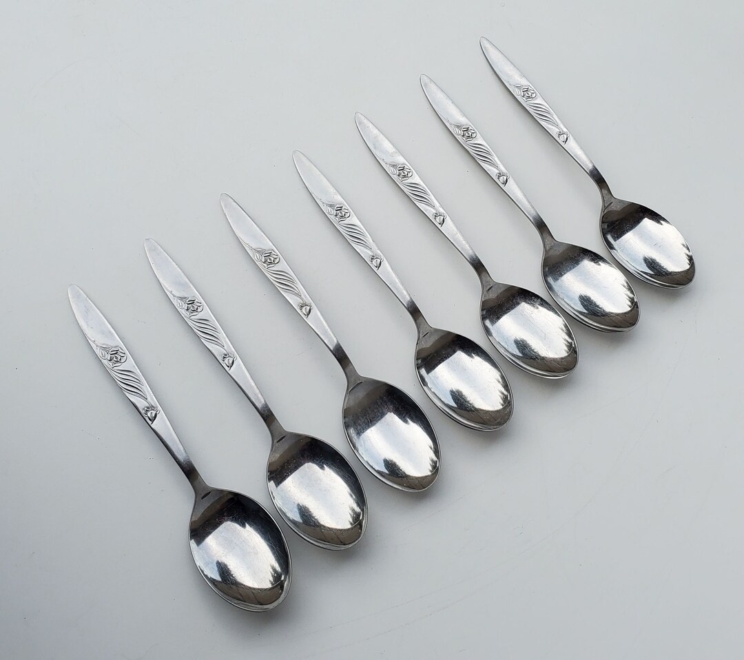 Stainless Steel Japan Marked Soup Spoon Set of 7 Spoons - Open Rose ...