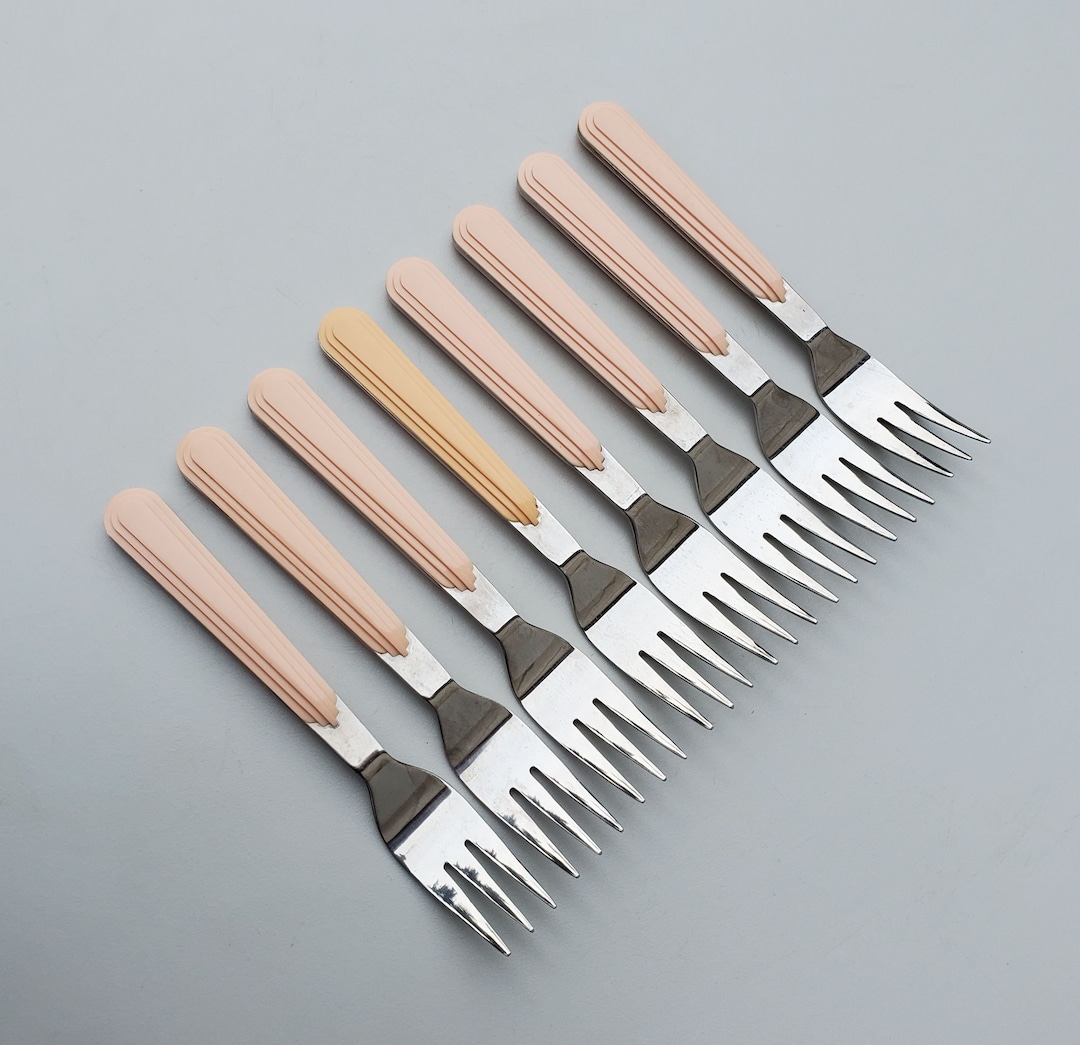 Jazz Stainless Plastic Handle Set of 8 Salad Forks - Rounded Handle Art ...