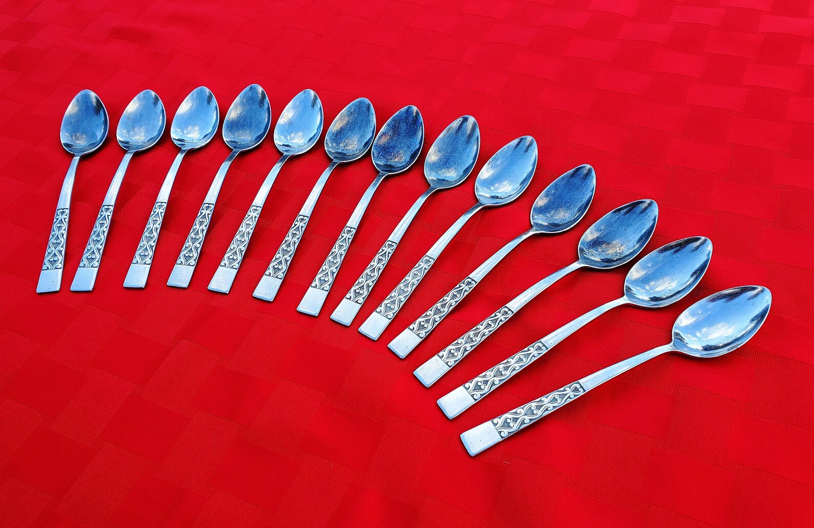 National Intermezzo Stainless Flatware Set of 13 Teaspoons Fancy Scroll ...