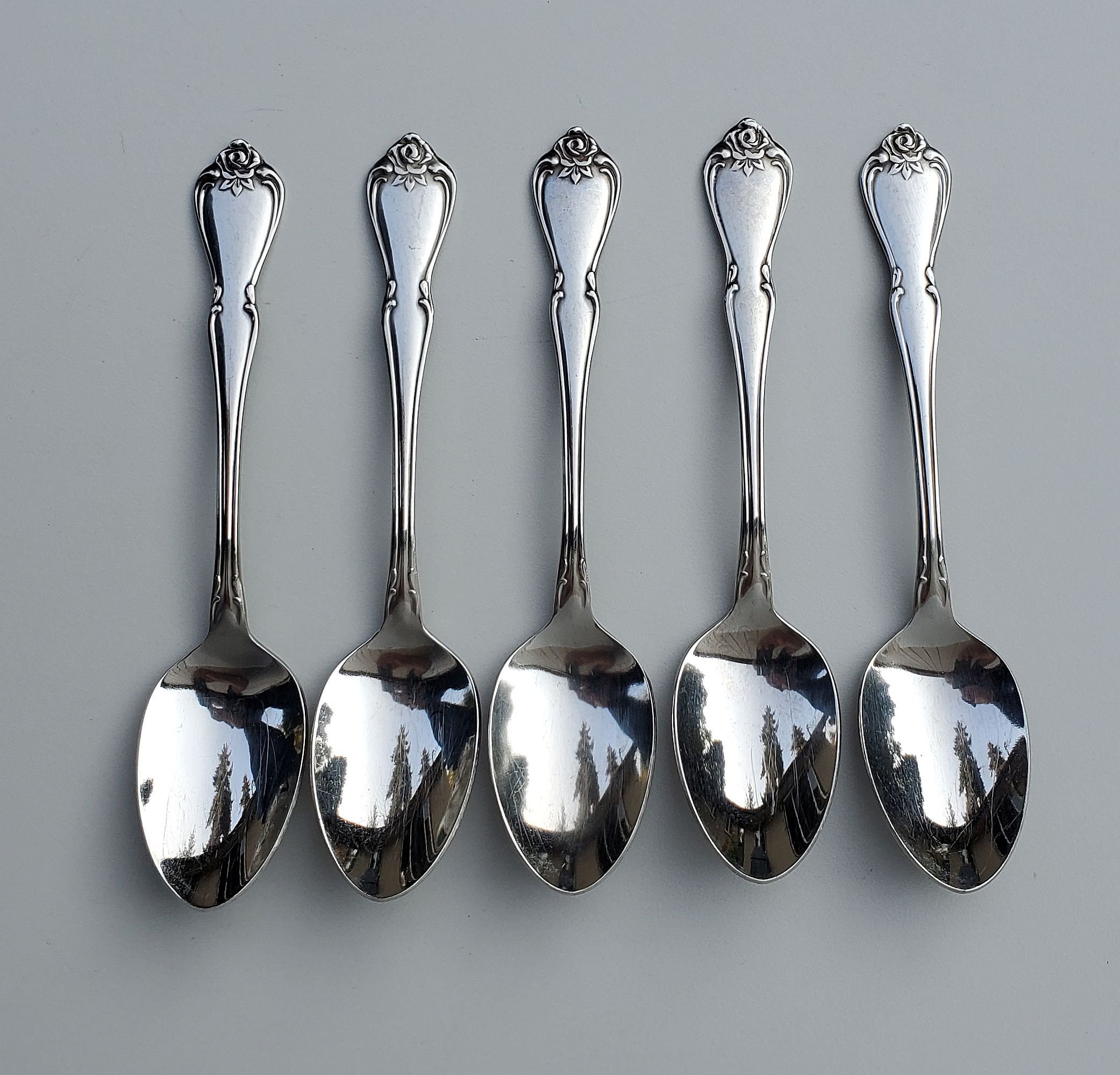Oneida 1881 Wm Rogers Arbor Rose Pattern Stainless Set of 8 Teaspoons ...