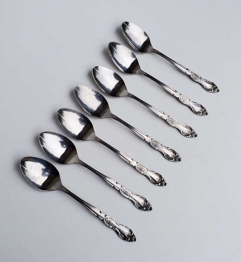 Lustreware Stainless Teaspoon Set of 7 Spoons - Ornate Floral Design ...