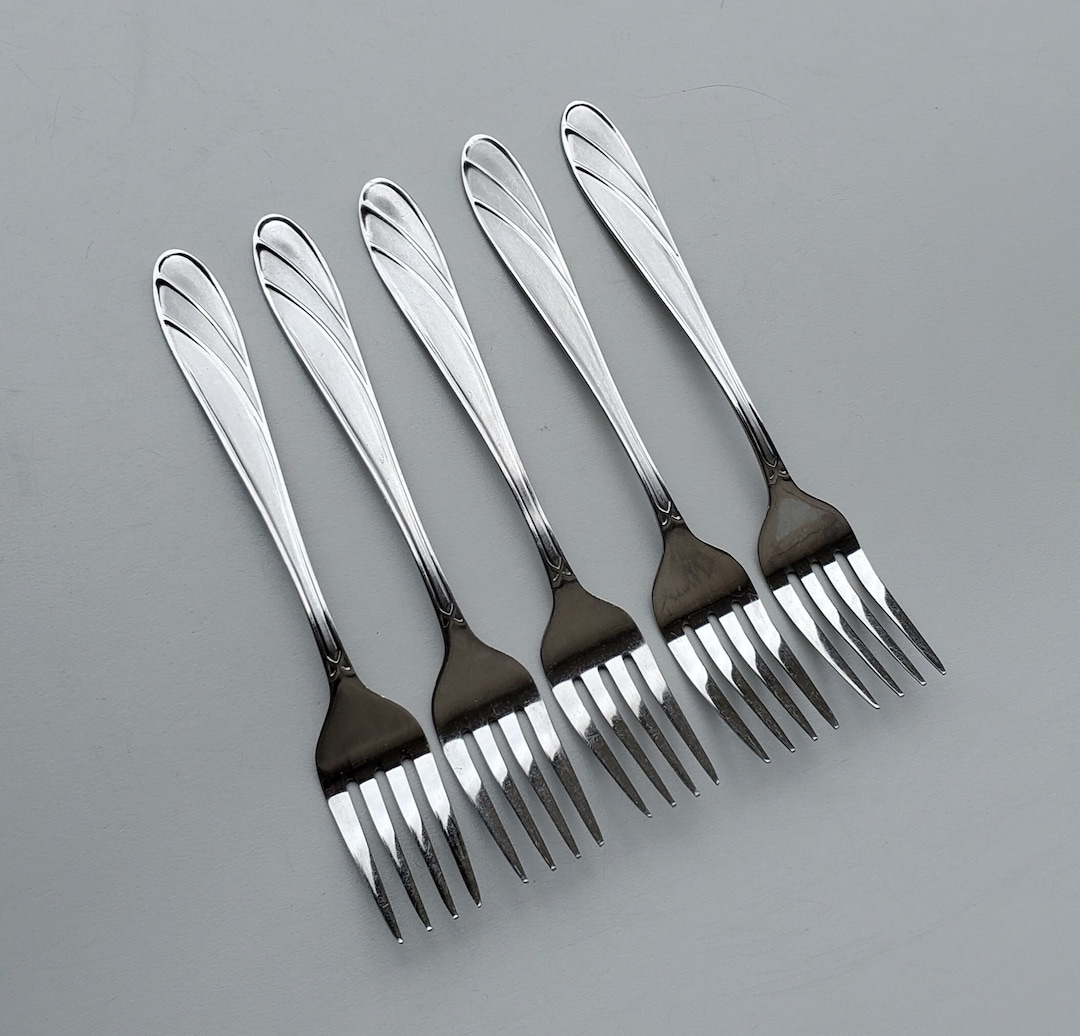 Cambridge Stainless Medina Pattern Set of 5 Salad Forks Frosted Handles ...
