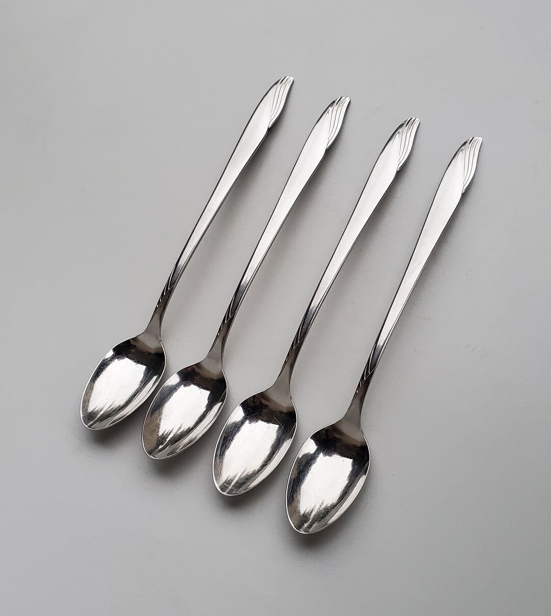 Oneida Ltd Stainless OHS5 Pattern Set of 4 Ice Tea Spoons Glossy Finish ...