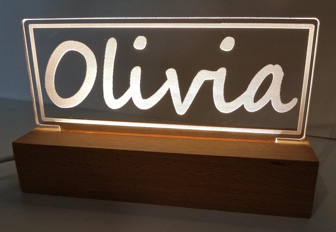 Personalized Name LED Lamp: Engraved Acrylic With Wooden Base - Etsy