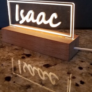Acrylic engraved LED lamp with solid wooden base. Personalized | Etsy