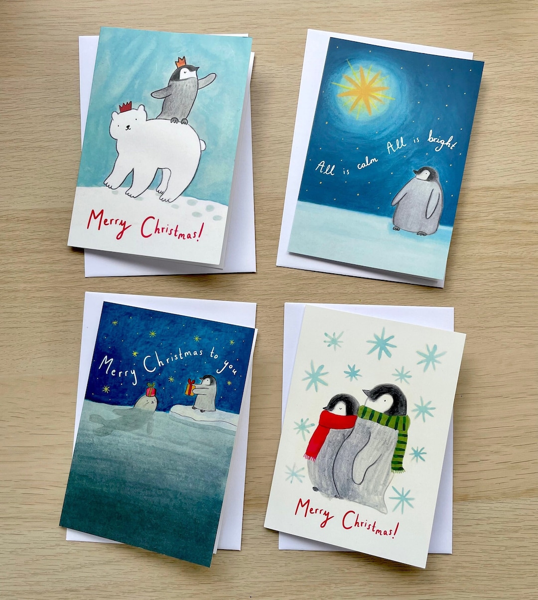 Pack of 4 A6 Illustrated Penguin Themed Christmas Cards - Etsy