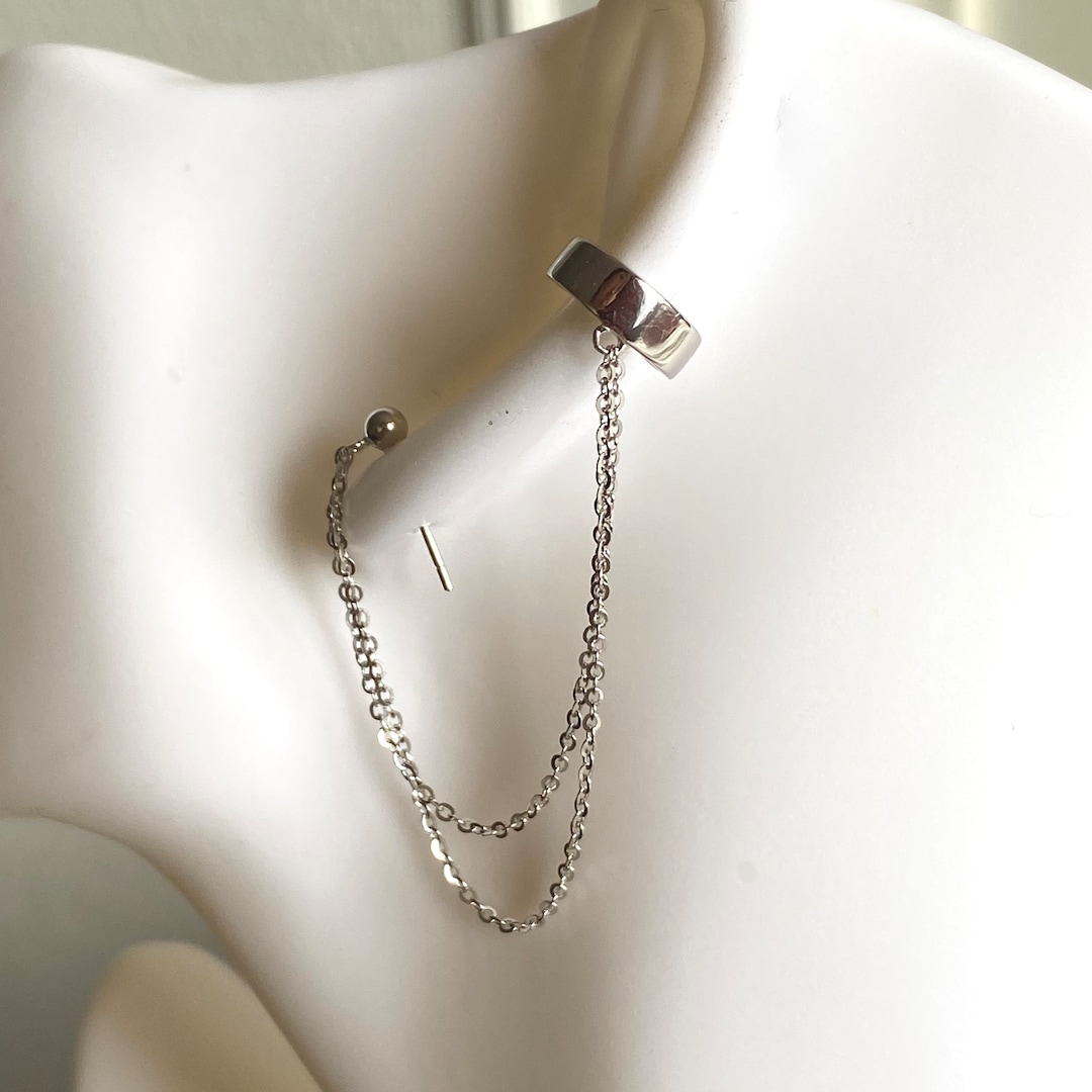 Ear Cuff Helix Chain - Double Chain Earring 925 Sterling Silver - 1 ...