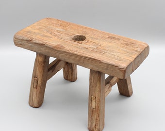Chinese Very Old Solid Wood Antique Small Wooden Stool Naturally ...