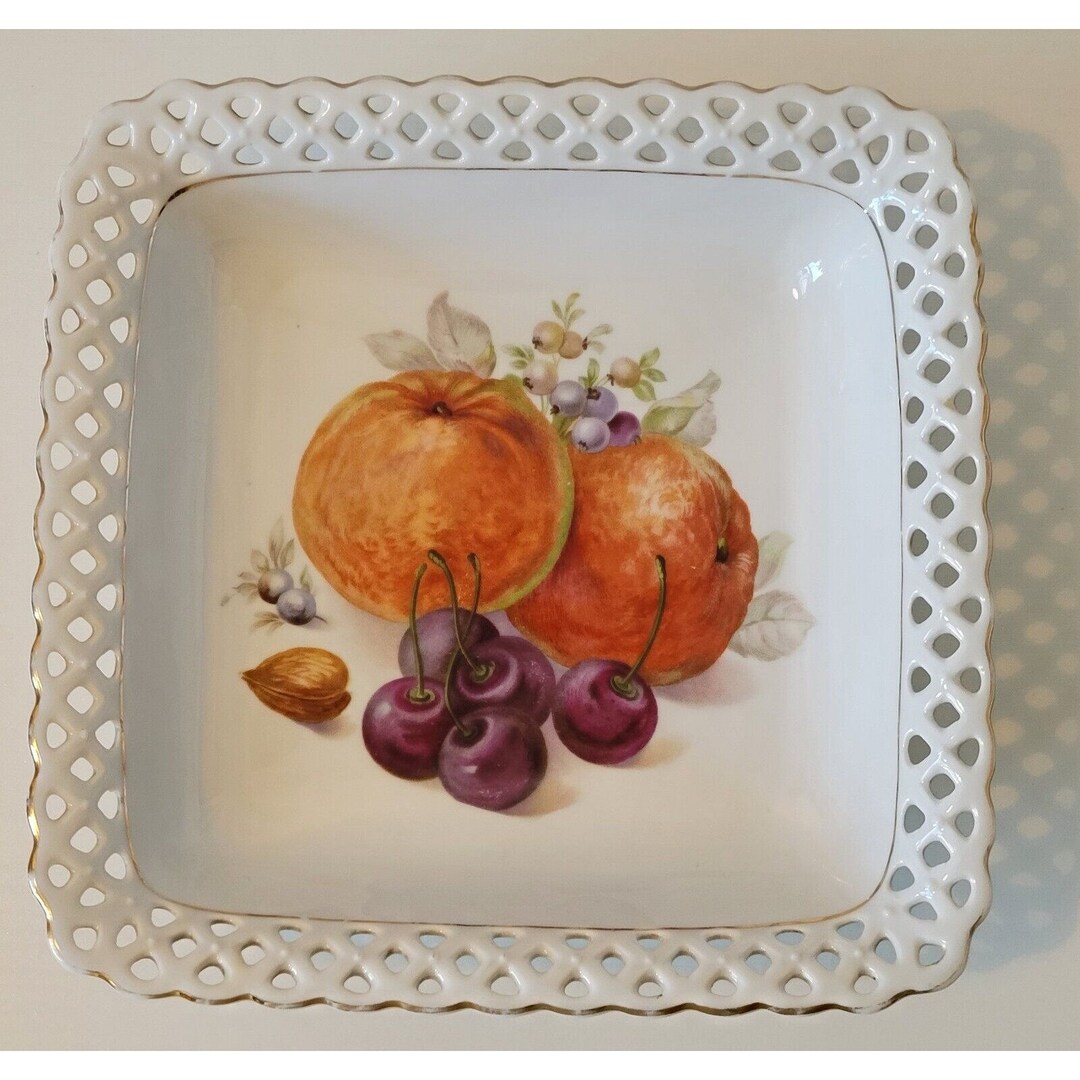 Vintage Schumann Porcelain Fruit Square Pierced Rim Bowl Schumann ...