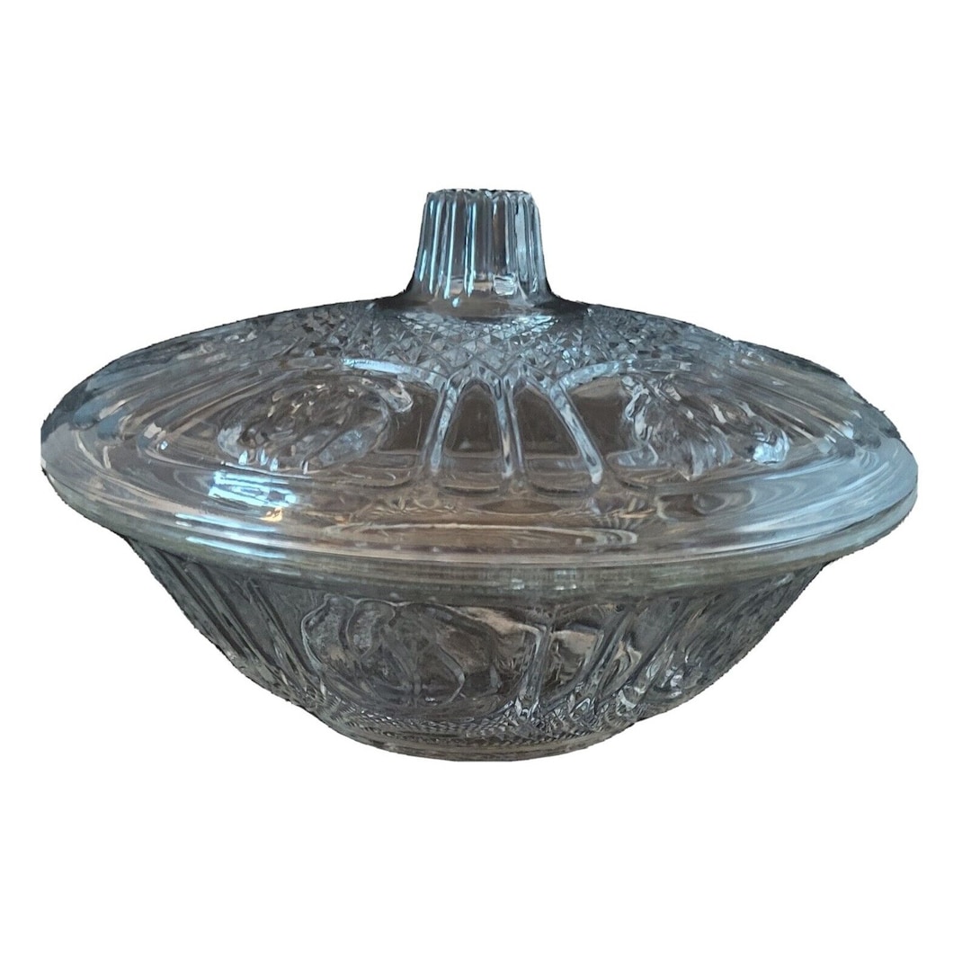 Vintage KIG Indonesia Clear Glass Roses Candy Dish With Lid - Etsy