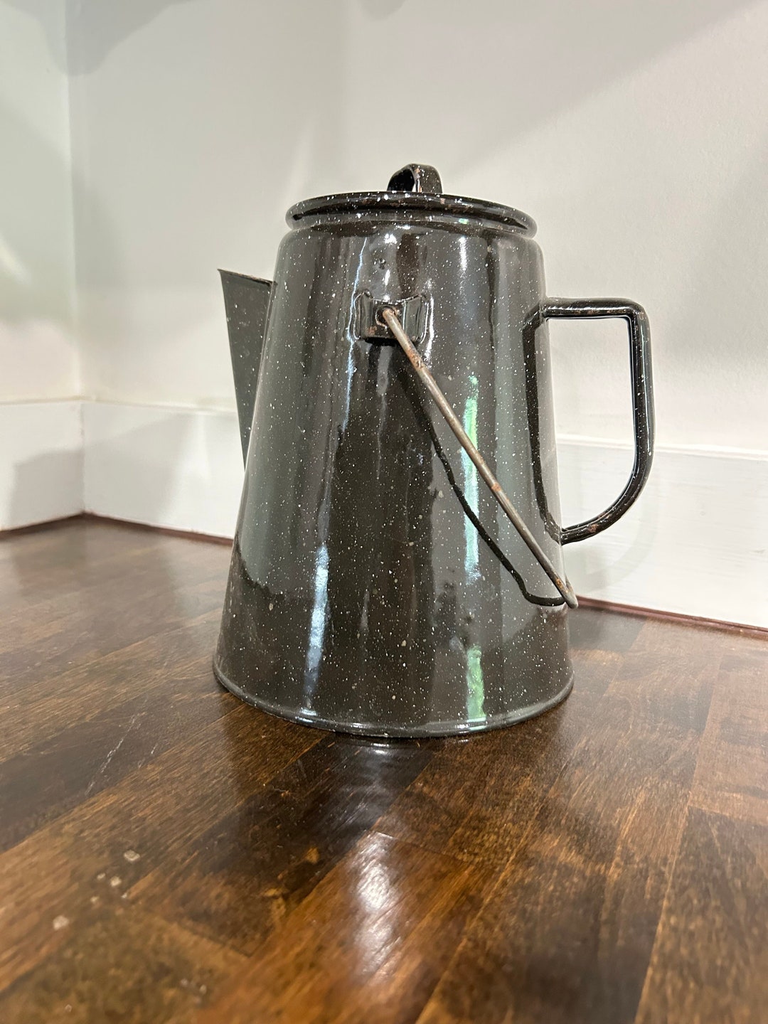 Vintage Enamel Pitcher With Lid and Handle - Etsy