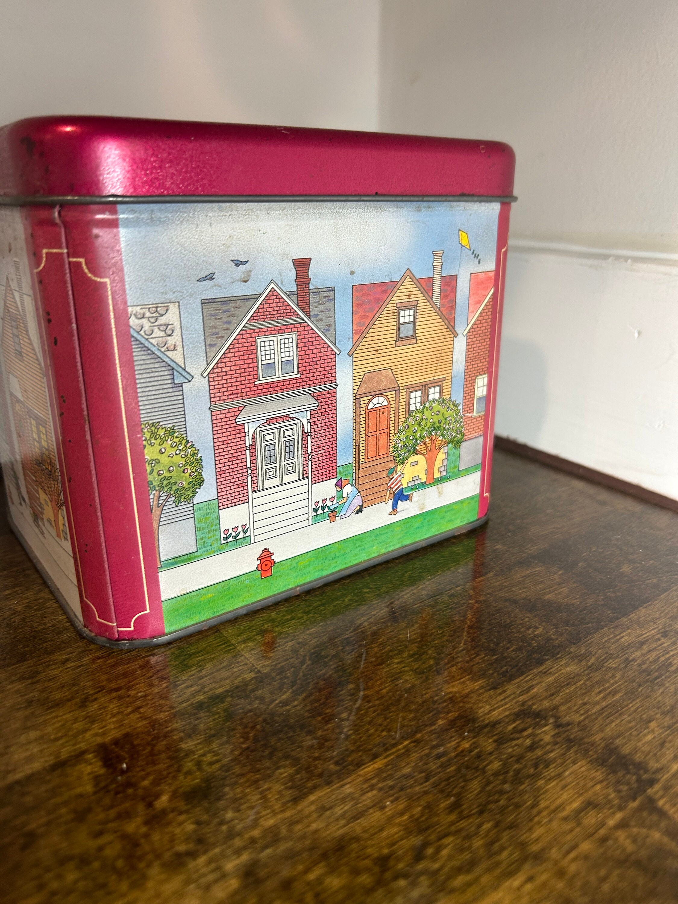 Vintage Tin With Pictures of All Four Seasons | Red Tin - Etsy