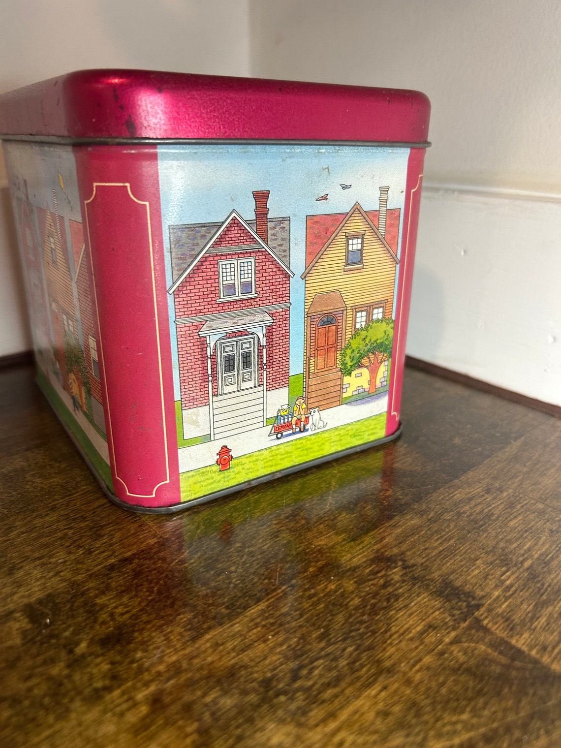 Vintage Tin With Pictures of All Four Seasons | Red Tin - Etsy