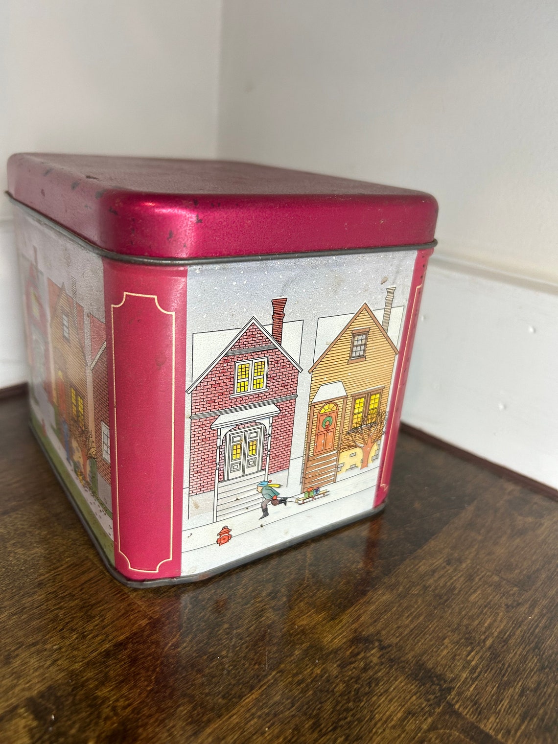 Vintage Tin With Pictures of All Four Seasons | Red Tin - Etsy