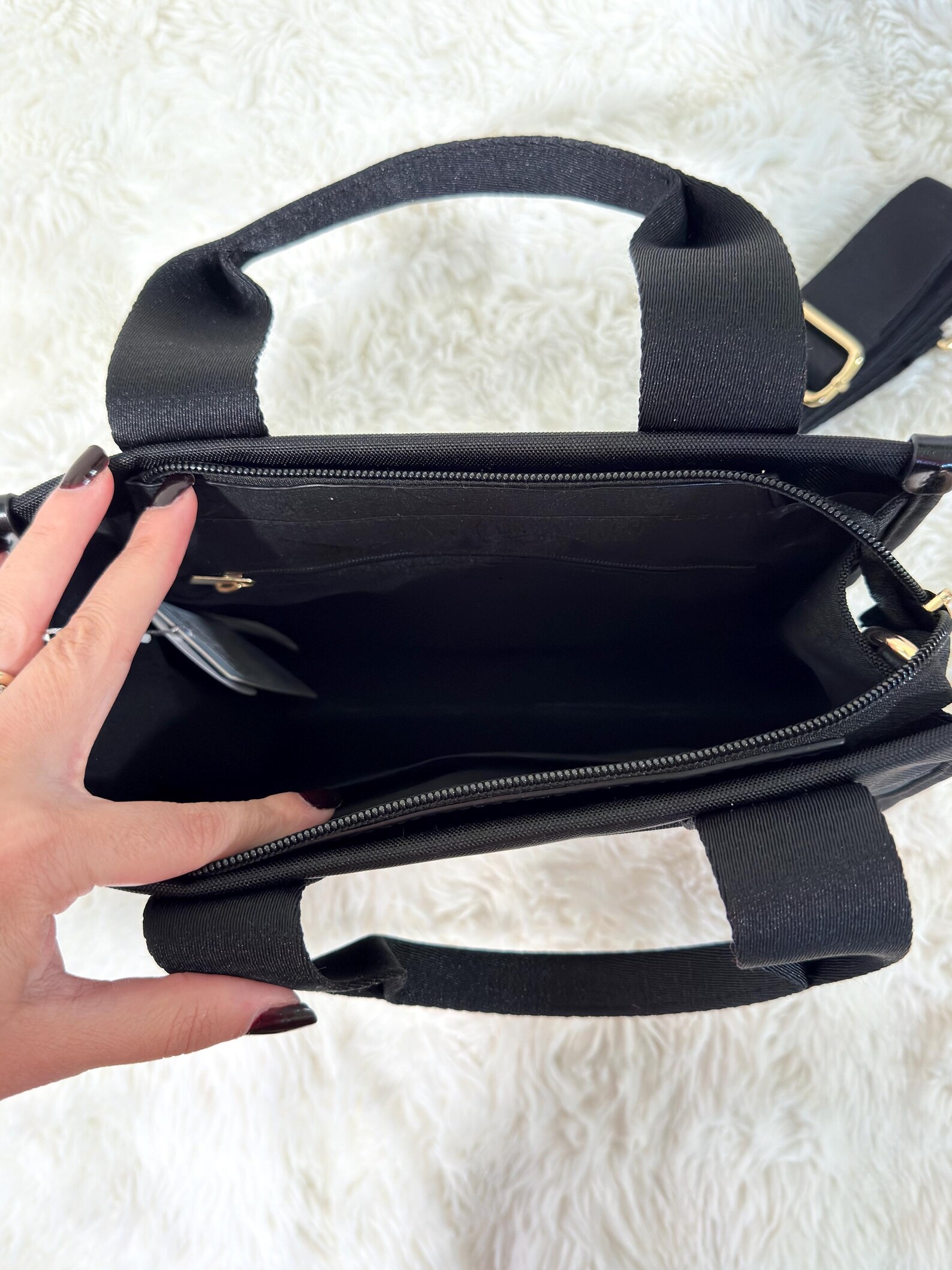 Black Canvas Mini Tote Bag, Woven Design Crossbody Purse, Structured ...
