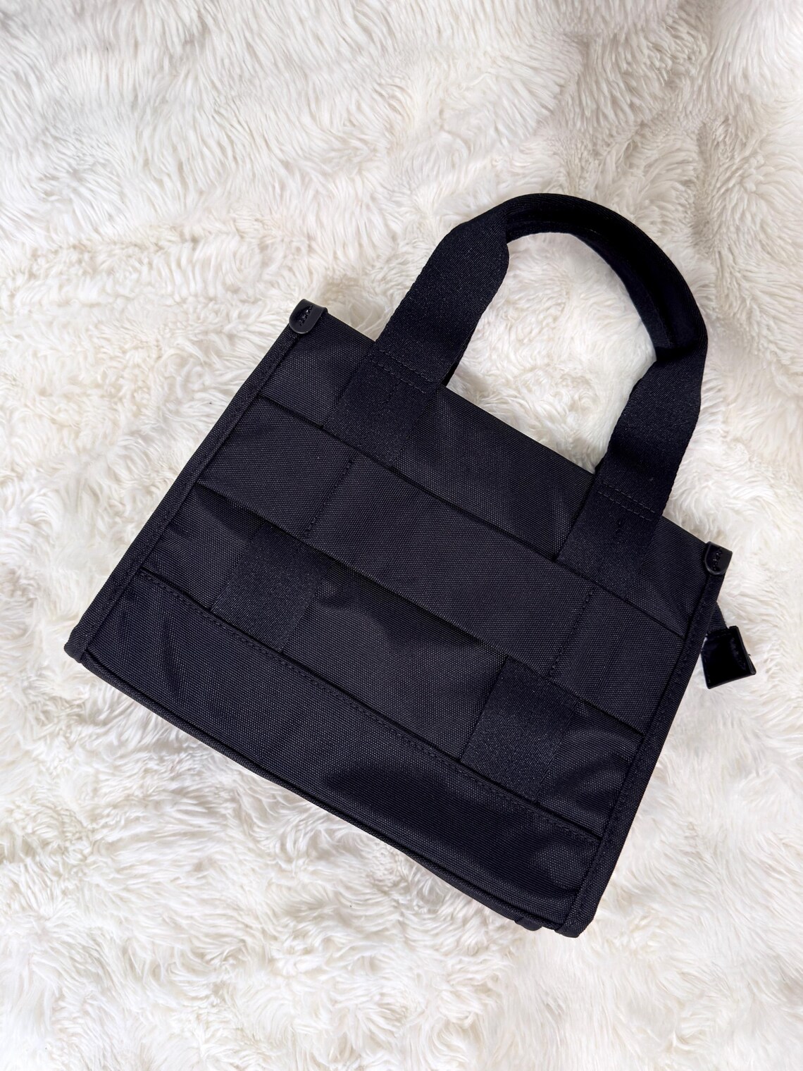 Black Canvas Mini Tote Bag, Woven Design Crossbody Purse, Structured ...