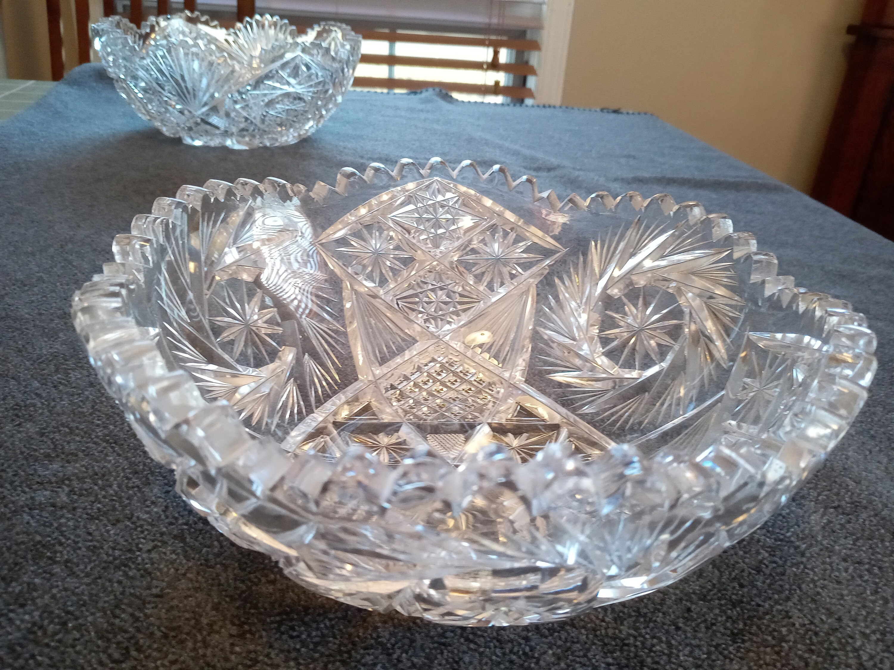 American Brilliant Hand-cut Lead Crystal Bowls Sawtooth Edge, Swirls ...