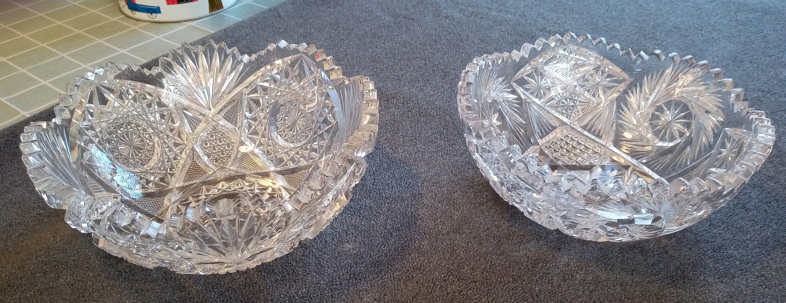 American Brilliant Hand-cut Lead Crystal Bowls Sawtooth Edge, Swirls ...