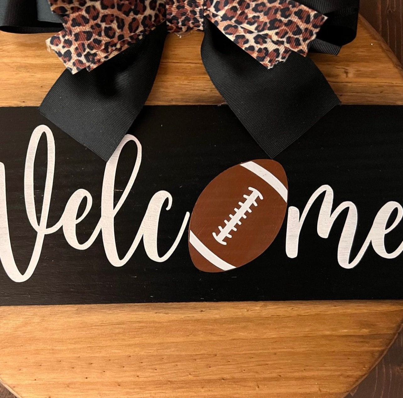 Football Welcome Sign: Round Pine Door Hanger With Bow - Etsy