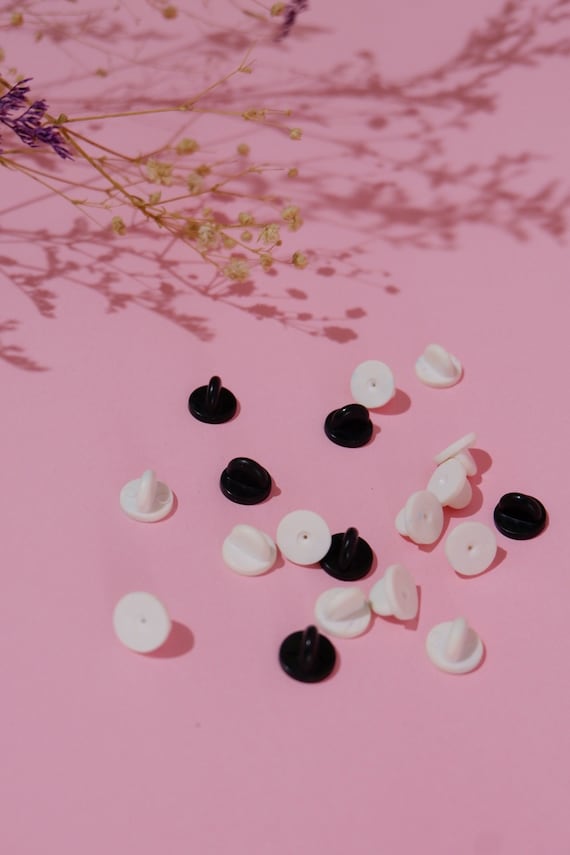 Round Rubber Pin Back white & Black | Etsy