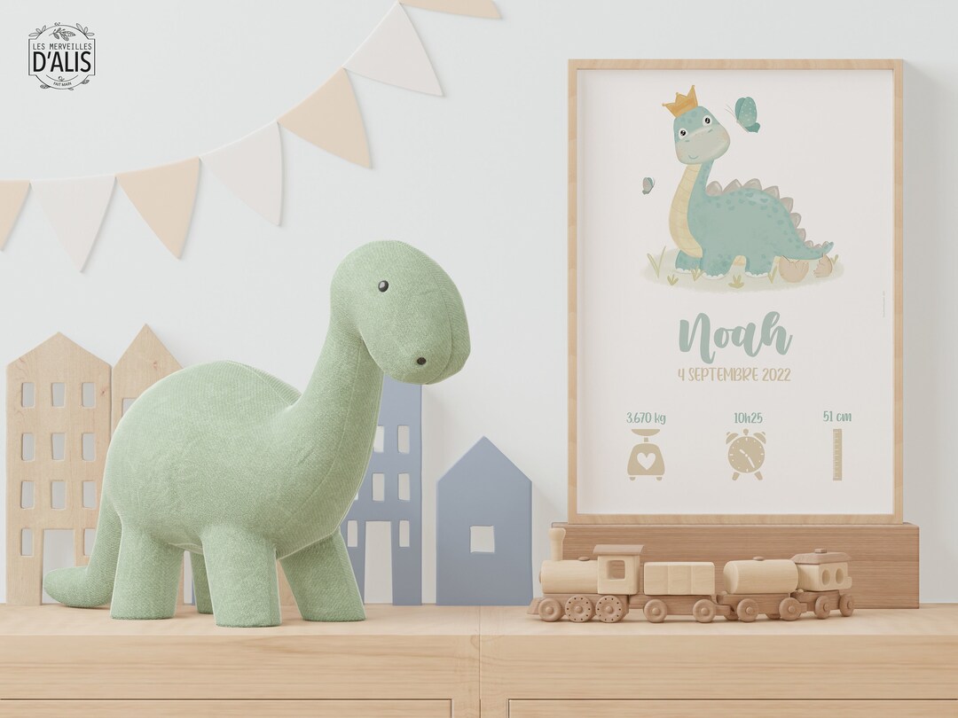 Personalized Dinosaur Pattern Birth Poster for Children's - Etsy