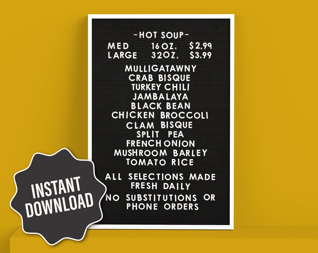 Seinfeld Soup Nazi Menu Digital Print | Downloadable Print | Letter ...