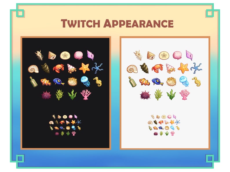 Beach and Ocean Reef Twitch Sub / Bit Badges Sea Shells Star Fish Crab ...