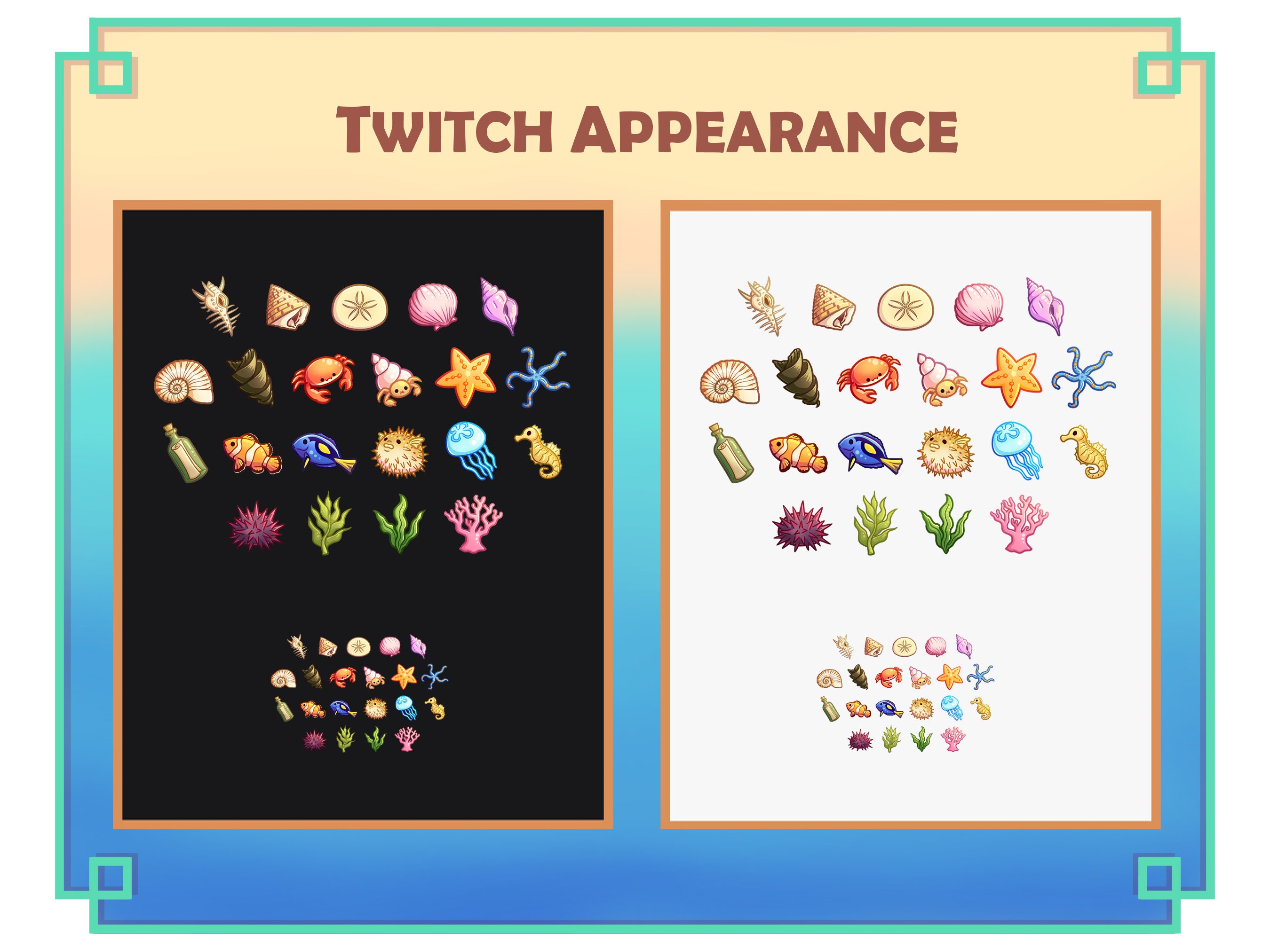 Beach and Ocean Reef Twitch Sub / Bit Badges Sea Shells Star Fish Crab ...