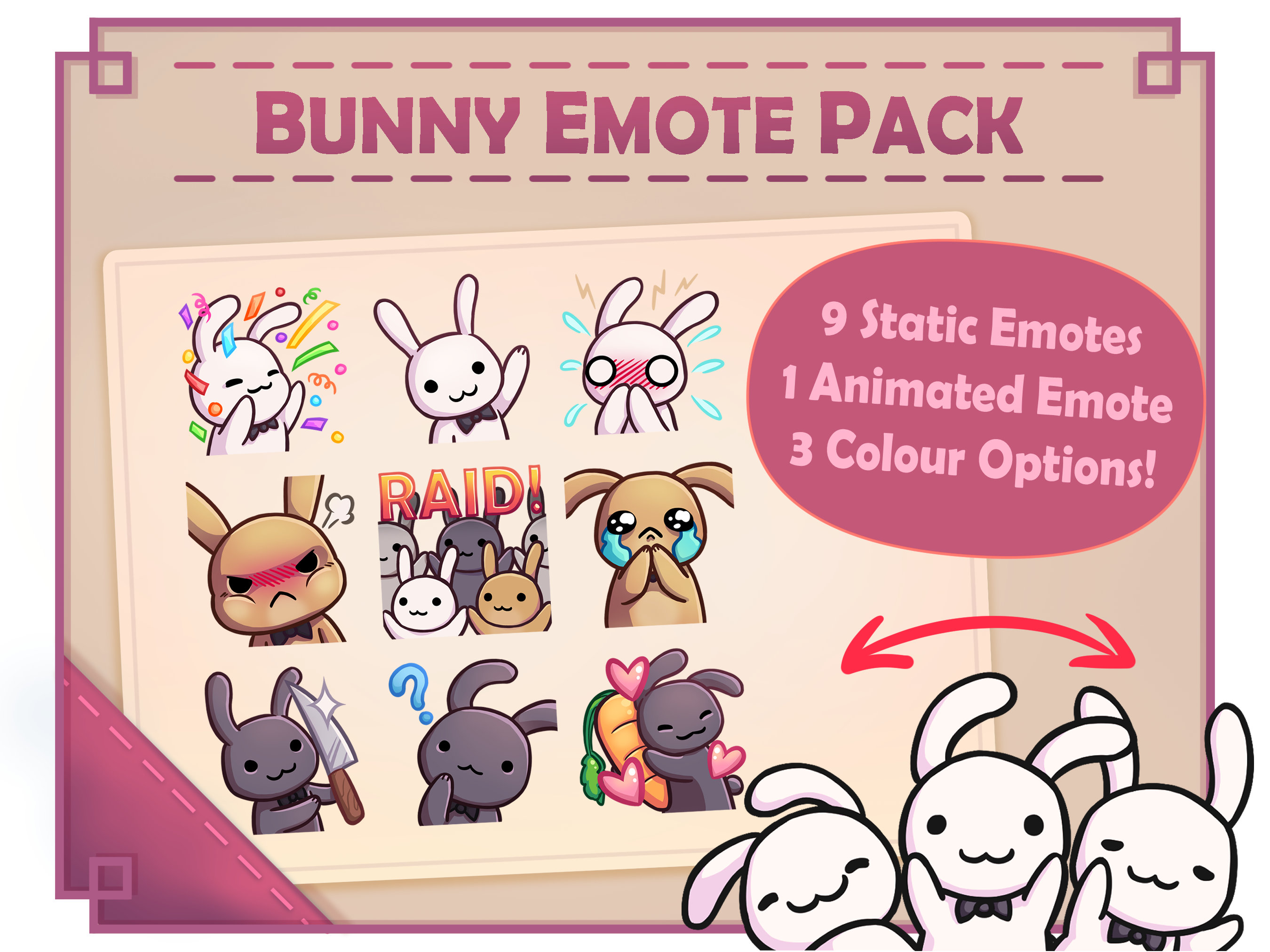 Cute Bunny Rabbit Emotes Pack for Twitch / Discord - 10 Emote Set - 1 ...
