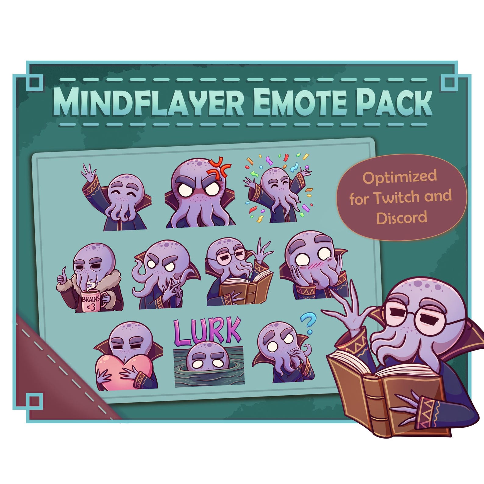 Cute D&D Mindflayer Emotes Pack for Twitch / Discord - 10 Emote Set ...