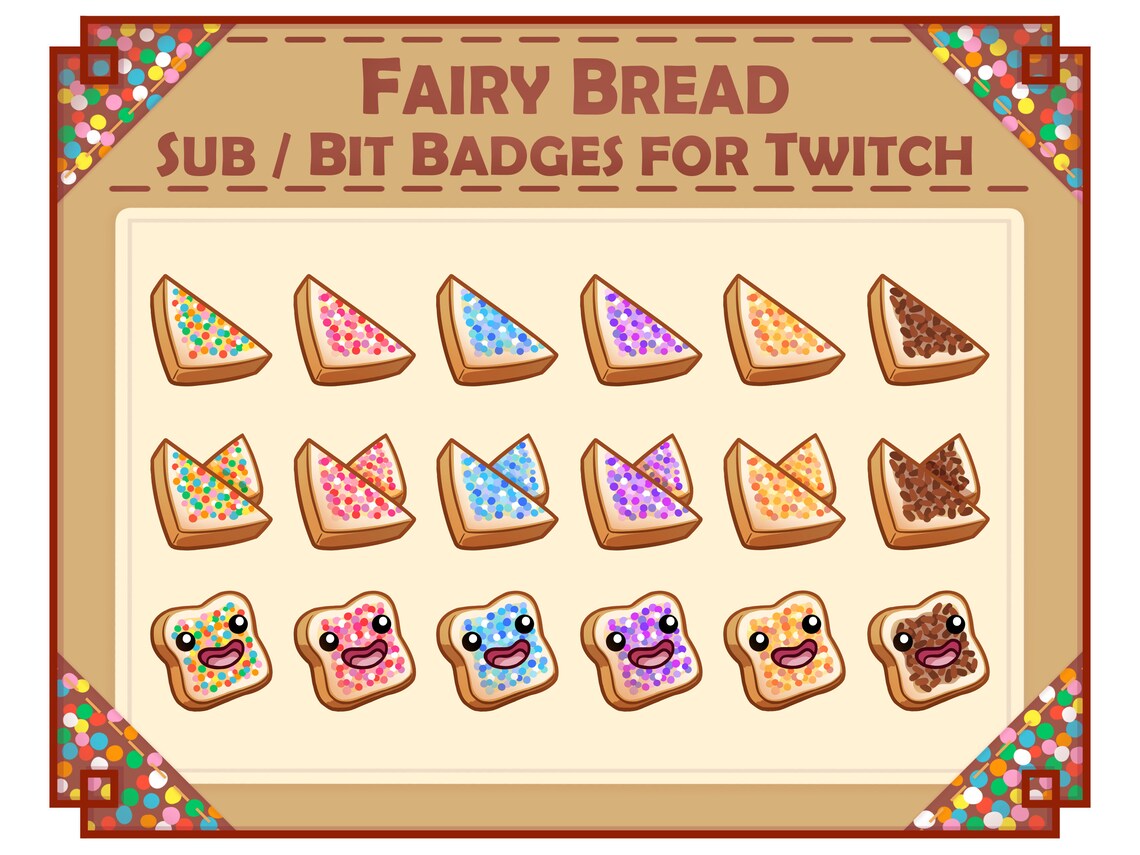 Fairy Bread Sub / Bit Badges for Twitch - Cute Aussie Food Australian ...