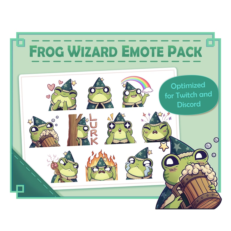 Cute D&D Inspired Frog Wizard Emotes Pack for Twitch / Discord - 10 ...