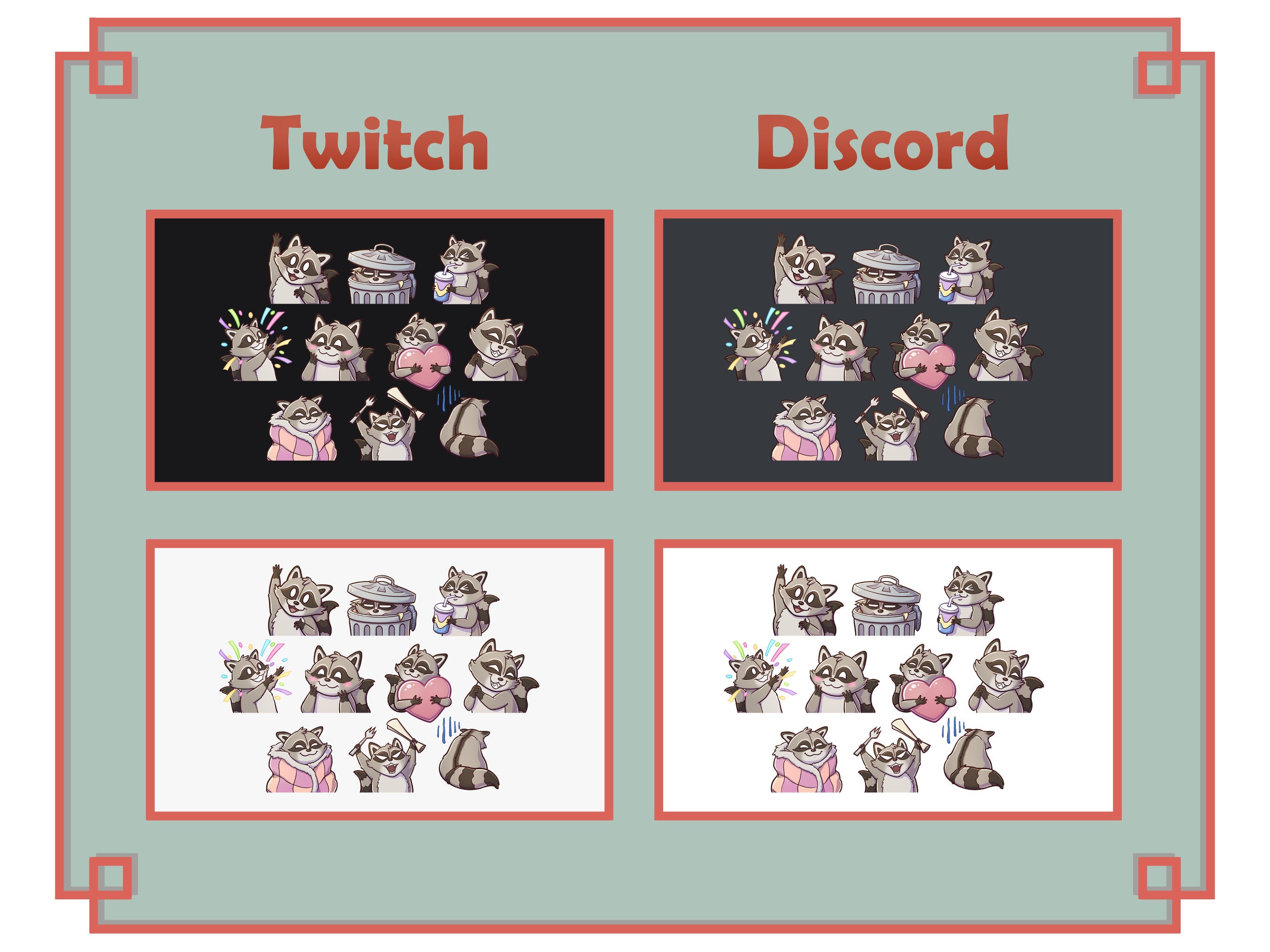 Cute Raccoon Trash Panda Emotes Pack for Twitch / Discord - 10 Emote ...