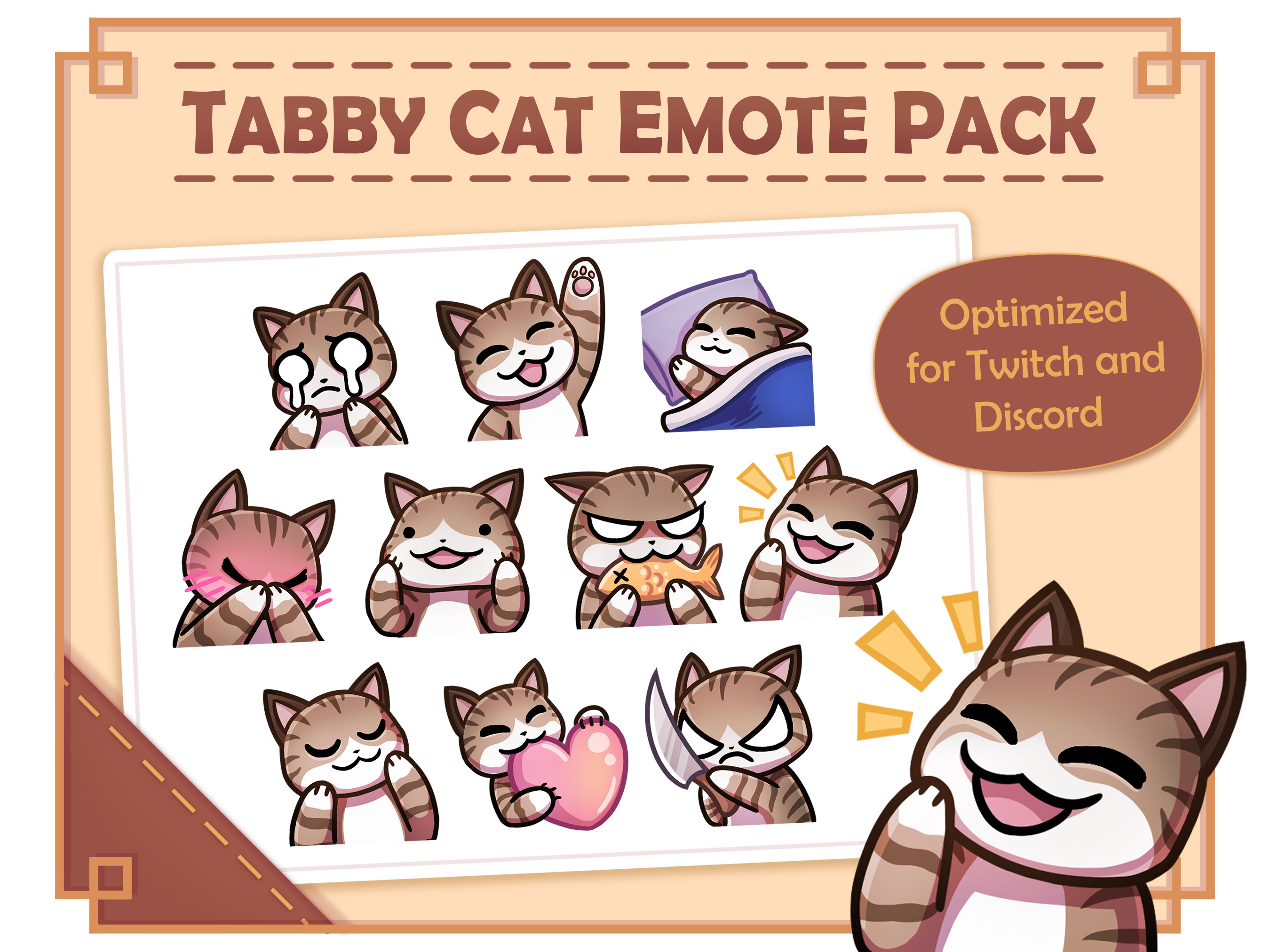 Cute Tabby Cat Emotes Pack for Twitch / Discord - 10 Emote Set - Etsy