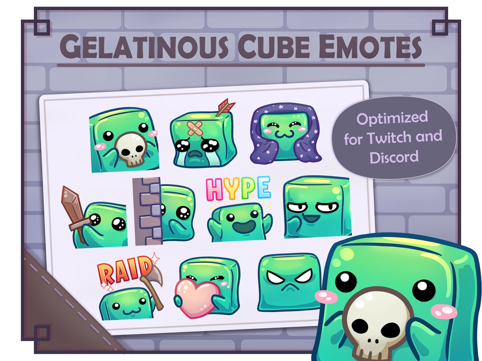 Cute D&D Slime Gelatinous Cube Emotes Pack for Twitch / Discord - 10 ...