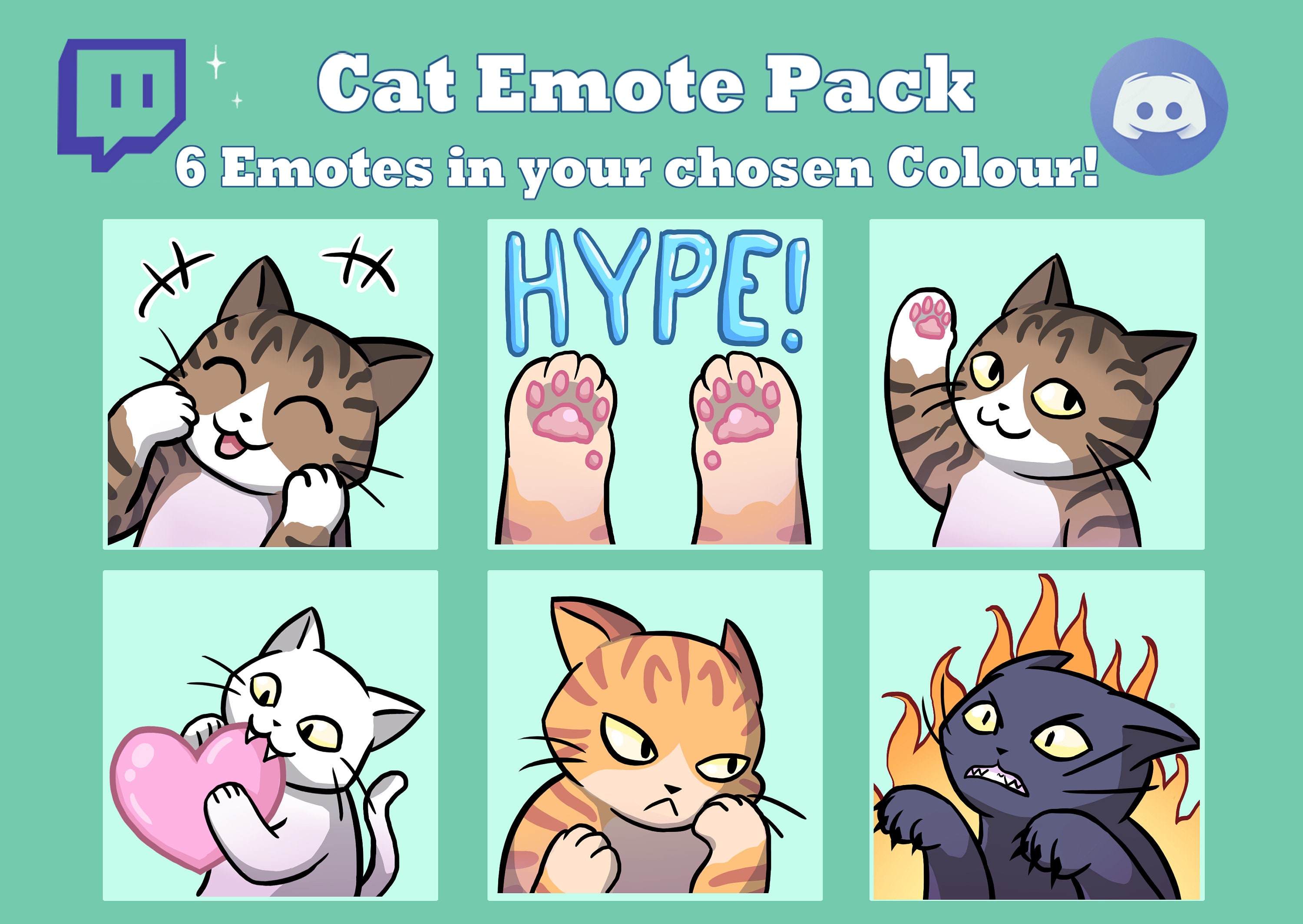 Twitch Discord Cat Emotes Pack - Black White Tabby Ginger Custom - Etsy ...
