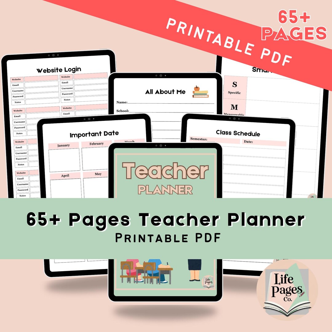 Teacher Planner | 65+ Pages Printable PDF A4 | Lesson Plan Book ...
