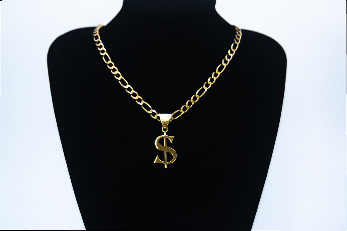 Solid 9ct Solid Silver Dollar Sign Cash Money Symbol Pendant Necklace ...