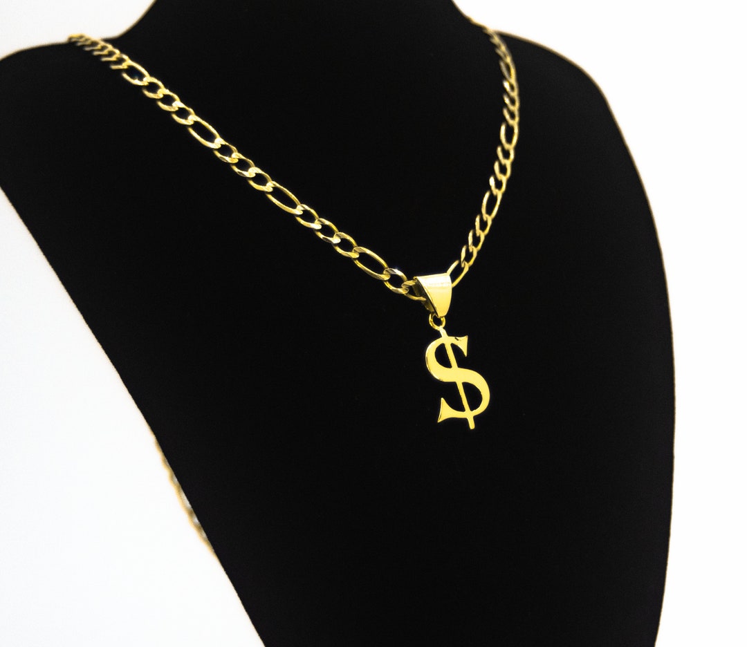 Solid 9ct Solid Silver Dollar Sign Cash Money Symbol Pendant Necklace ...