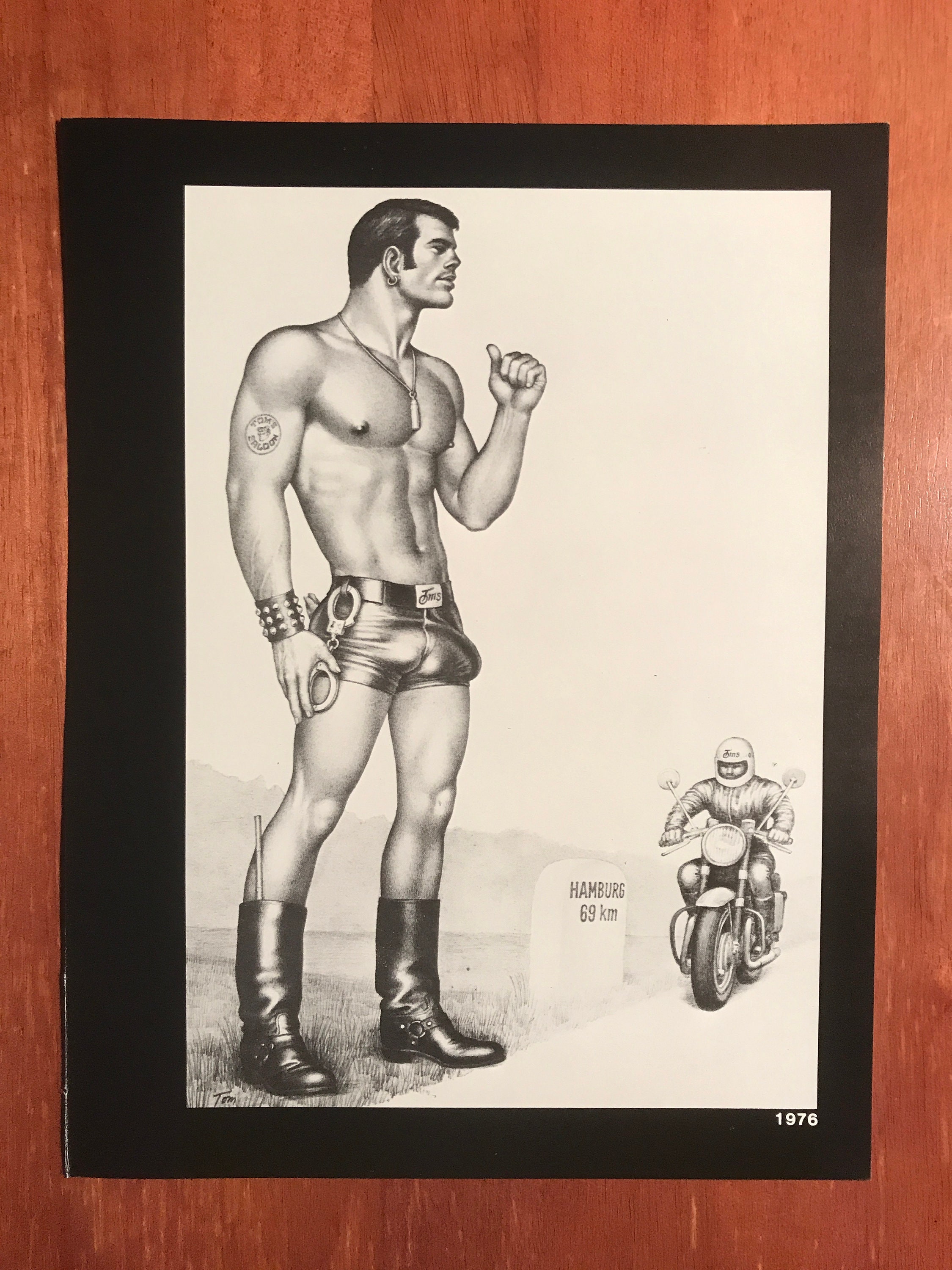 Art Page/print From TOM of FINLAND Book Retrospective 1 1988 Daddy Boy Motorcycle Hitchhiker ...