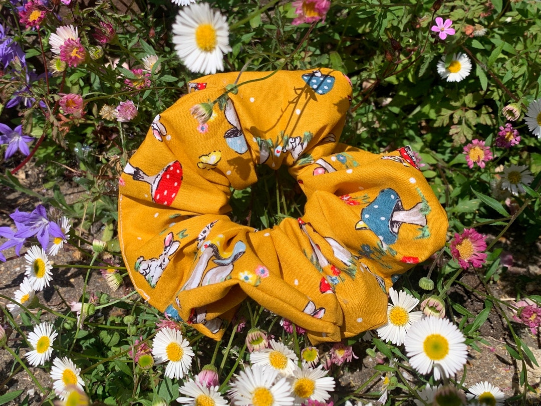 Mustard Mushroom Hair Scrunchie, Handmade Gift, Large Cotton Hair ...
