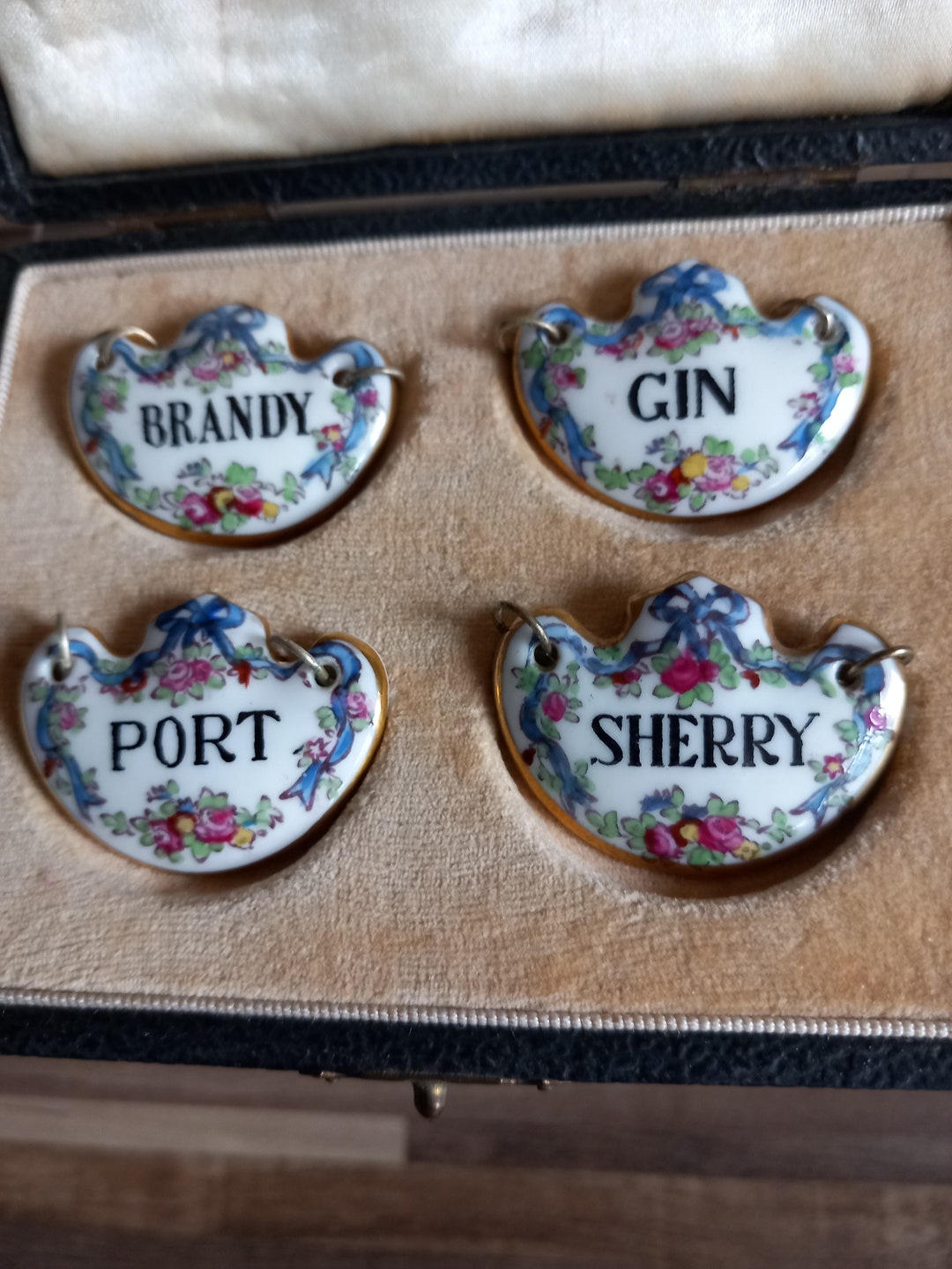 Set of 4 Vintage Hand Painted Porcelain Decanter Labels in Original ...