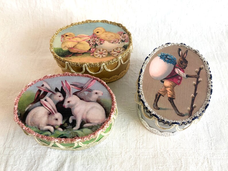 Vintage Inspired Paper Mache Oval Chick Box Easter Candy Box | Etsy