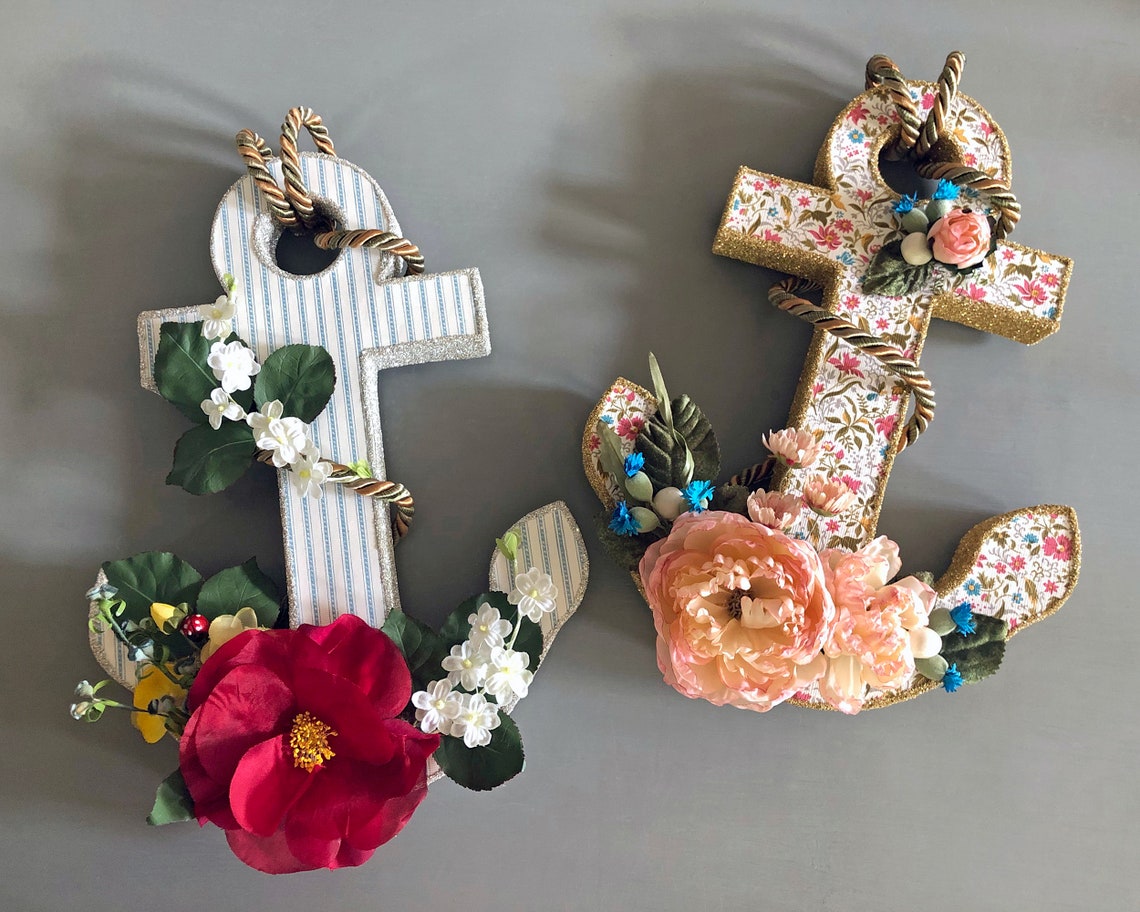 Vintage Inspired Floral Anchor Decor Nautical Art Vintage | Etsy