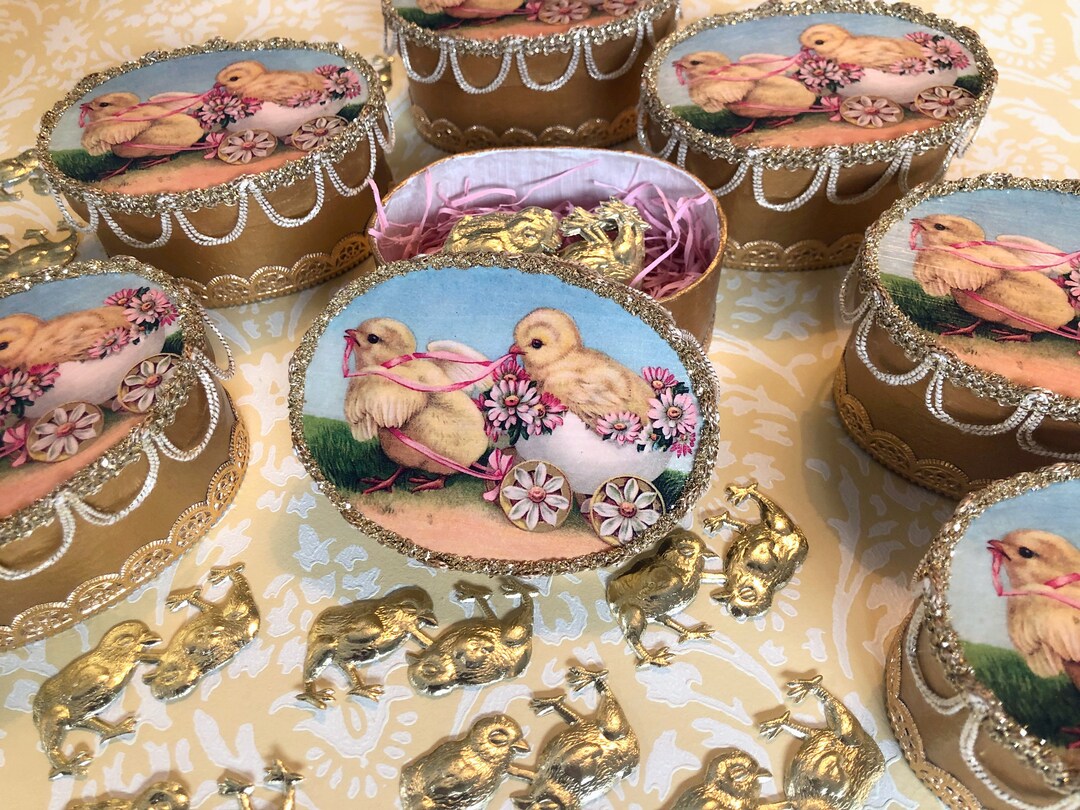 Vintage Inspired Paper Mache Oval Chick Box Easter Candy Box Dresden ...