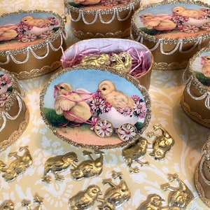 Vintage Inspired Paper Mache Oval Chick Box Easter Candy Box Dresden ...