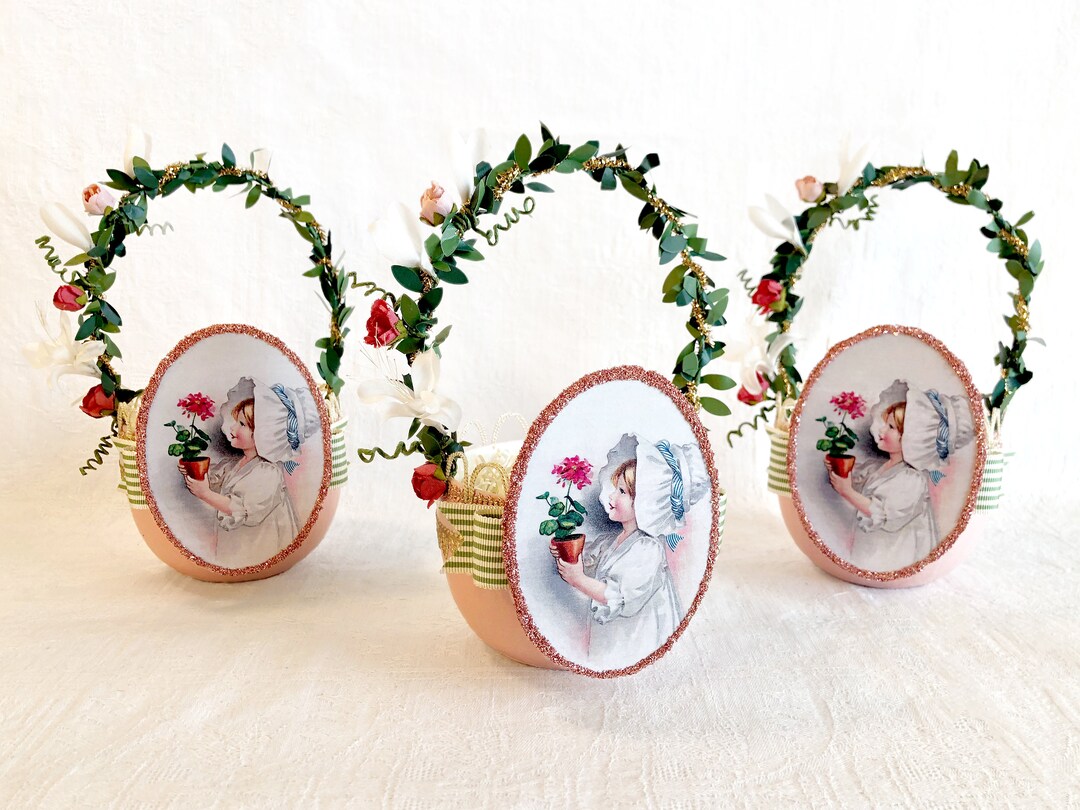 Vintage Inspired Easter Egg Basket | Antique Image Spring Decor With ...