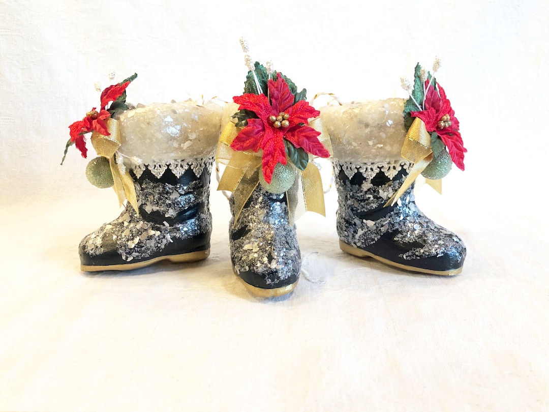Vintage Inspired Paper Mache Santa Boot Ornament | Vintage Christmas ...